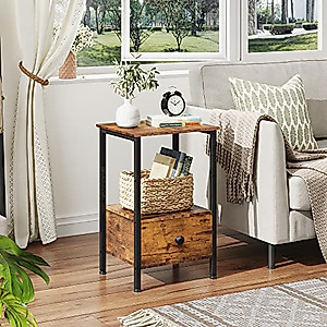 WLIVE Nightstands Set of 2, Bedside Tables with Adjustable Wooden Drawer, 2-Tier Night Stands for Couch, Bed, Sofa, End Table Side Table for Bedroom, Living Room, Rustic Brown