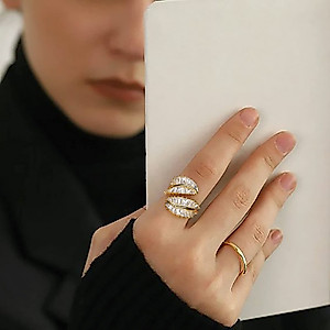 GLOQUAT 18K Gold Plated Open Ring Adjustable Chunky Leaf Stackable Rings Fashion Vintage Leaf Cubic Zirconia Knuckle Diamond Gold Rings for Women Cocktail Jewelry Gift Gold Leaf Ring for Women