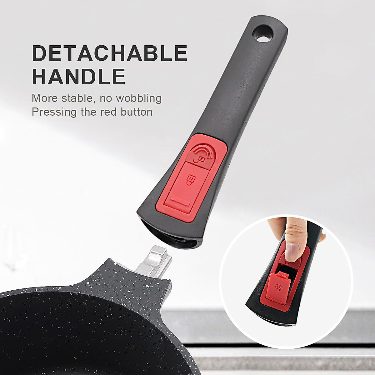 AIKENBBKK Nonstick Pot and Pan Set with Removeable Handle, Granite Coating 8 inch Frying Pan & 1.8 QT Saucepan with Lid, Oven& Dishwasher Safe (Black, 4pcs Sets)