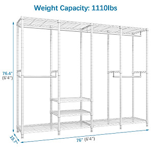 VIPEK V40 Wire Garment Rack Heavy Duty Clothes Rack for Hanging Clothes, Multi-Functional Bedroom Clothing Rack Freestanding Closet Wardrobe Rack, 76" L x 15.7" W x 76.4" H, Max Load 1110lbs, White