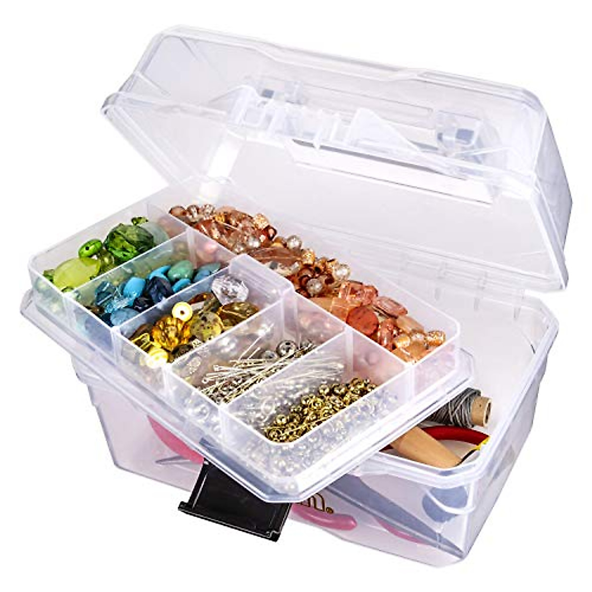 ArtBin 6890AG Small Project Box, Portable Art & Craft Organizer with Lift-Out Tray, [1] Plastic Storage Case, Clear