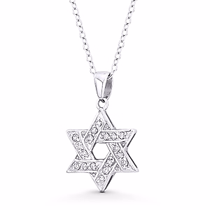 Alfred & Vincent Star of David/Jewish Magen Charm Cubic Zirconia CZ Crystal 24x15mm (0.9x0.6in) Pendant in .925 Sterling Silver - No Chain Included