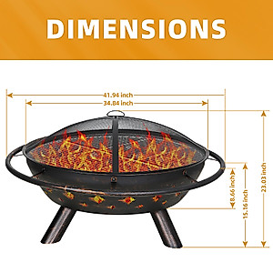 Hykolity 41" Large Size 2 in 1 Outdoor Fire Pit with Grill, Heavy Duty Steel Wood Burning Firepalce, Fire Bowl with Antiqued Copper Finish for Bonfire Patio Backyard