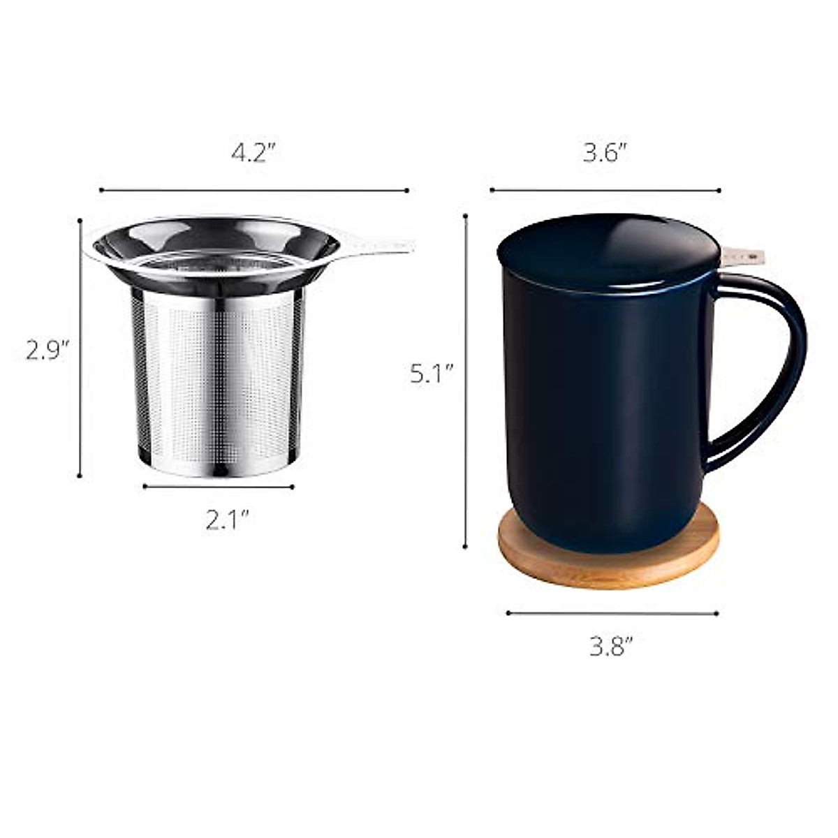 CEEFU Porcelain Tea Mug with Infuser and Lid, Teaware with Filter and Coaster, Loose Leaf Tea Cup Steeper Maker, 16 OZ for Tea/Coffee/Milk/Women/Office/Home/Gift (Navy Blue)