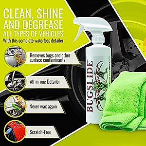 BugSlide 16 Oz Shop Kit with Microfiber Towel - Bug Remover and Automotive Polish - Multisurface Cleaning and Car Detailing Solution that Shines and Degreases without Scratching