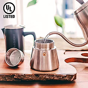 GROSCHE Milano Steel | 10 Espresso Cup | Stovetop Espresso Maker: Stainless Steel Moka Pot for Greca, Induction, Electric & Gas Stoves | Dishwasher Safe Stovetop Espresso Maker Moka Pot