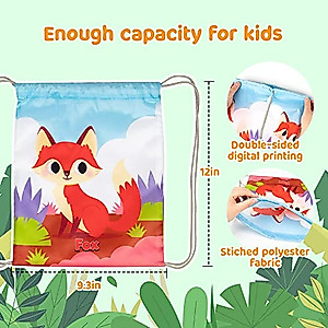 Mocoosy 12 Pack Animal Party Favor Drawstring Bags for Kids Birthday Supplies, Animal Backpack String Bags for Boys Girls, Jungle Gift Goodie Treat Bags for Party Baby Shower School Travel Storage Bag
