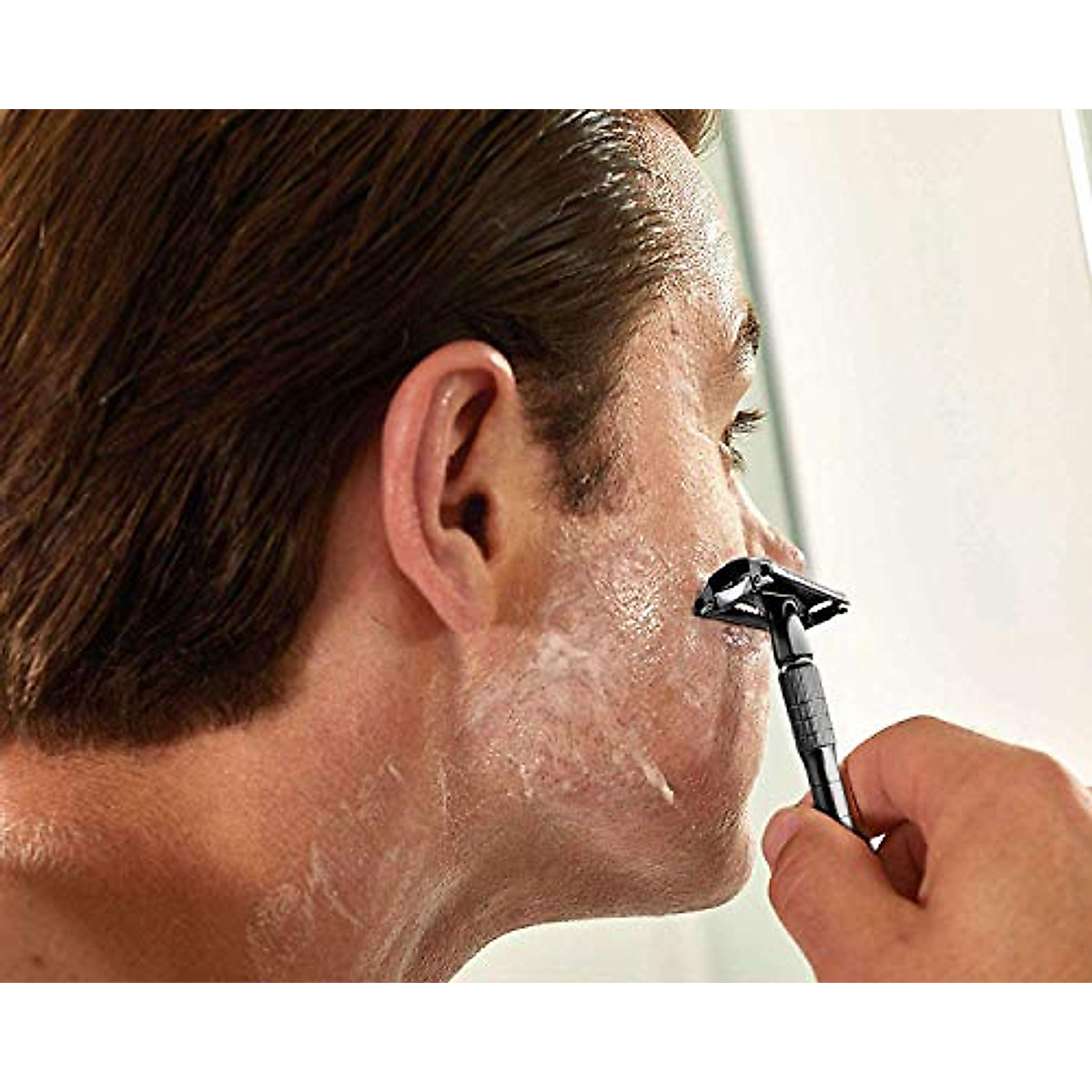 50 BLADES + Facón Classic Long Handle Double Edge Safety Razor - Platinum Japanese Stainless Steel Blades - Butterfly Open Shaving Razor for Smooth Wet Shaving Experience - 200+ Shaves