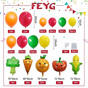 Vegetable Party Decorations, Red Green Yellow Orange Balloon Arch Garland Kit Mixed Carrot Orange Broccoli Tomato Corn Foil Balloons for Baby Shower Summer Birthday Tutti Frutti Party Decorations