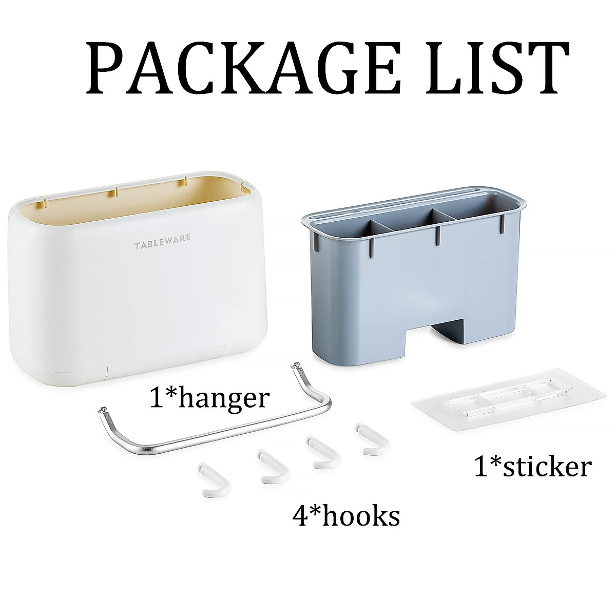 Kitchen Utensil Holder for Wall Hanging White Cooking Utensil Crock with 3 Dividers, Plastic Cutlery Caddy, Practical Utensil Pot for Counter for Fork Spoon Knife Spatula Flatware Silverware