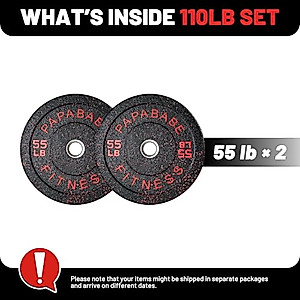 papababe High-Bounce Bumper Plates, Olympic Weight Plates with Colored Fleck-Rubber, Weight Plate for Weightlifting and Strength Training (55 LB, Pair)