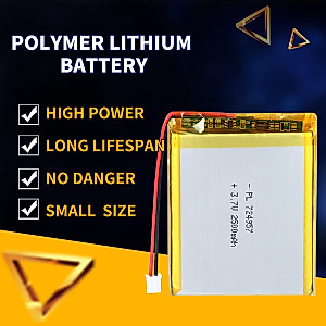 YDL 3.7V 2500mAh 724957 Lipo battery Rechargeable Lithium Polymer ion Battery Pack with PH2.0mm JST Connector