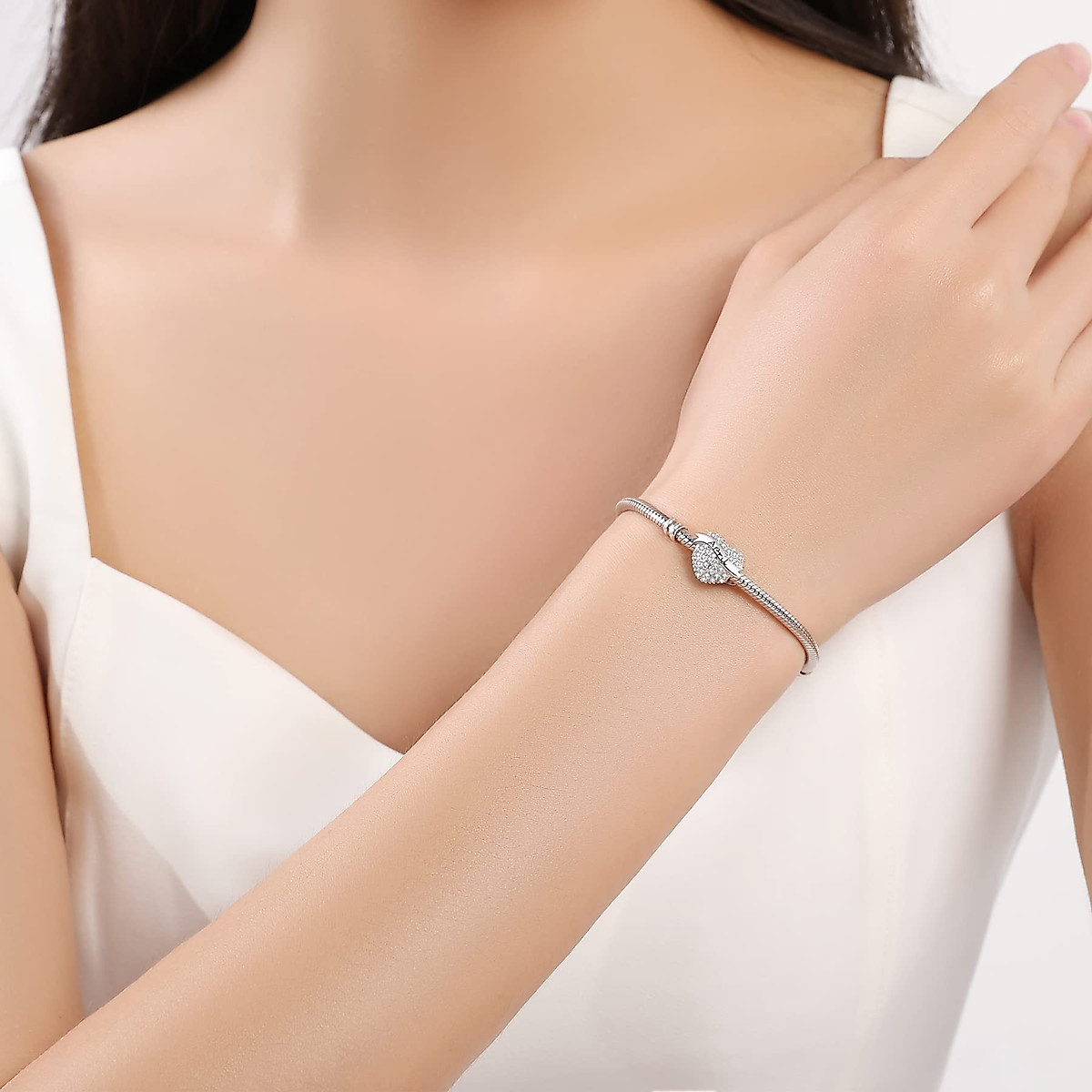 CLYQCL Birthstone Charms 925 Sterling Silver Love Heart Beads Fit Pandora Charms Bracelet, Fit Mother's Day Christmas Birthday Gift