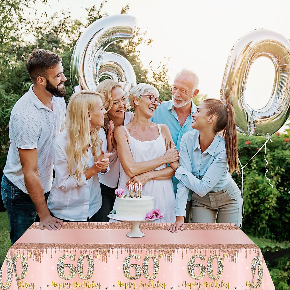 2PCS 60th Birthday Tablecloth Pink Rose Gold 60th Birthday Table Cover Happy 60th Birthday Decorations for Women Plastic Disposable 60th Birthday Table Cloth 60th Birthday Party Supplies (54"x108")