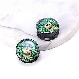 POBAISITER 1 Pair Acrylic Solid Screw On Ear Gauges Anime Space Bunny Cute 6mm- 25mm Colored Drawing Allergy Free For Women For Men Body Piercing Jewelry