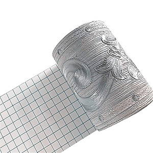 Simplemiuji Silver Flower 3D Wallpaper Border Peel & Stick PVC Wall Covering Kitchen Bathroom Bedroom Tiles Decor Sticker,4 Inch by 16.5 Feet1