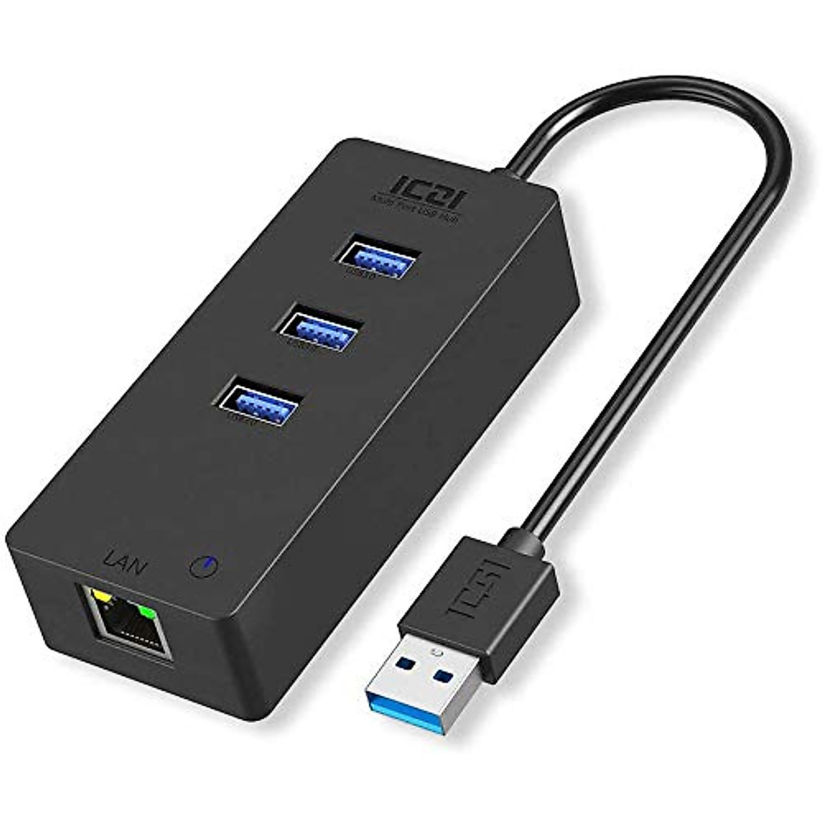 ICZI 3-Port USB 3.0 Hub with 10/100/1000 Gigabit Ethernet Adapter (RJ45 Gigabit Ethernet Converter), LED Indicator, for MacBook, MacBook Pro, MacBook Air, Surface 3/Pro 3/Pro4/Pro (2017) and More
