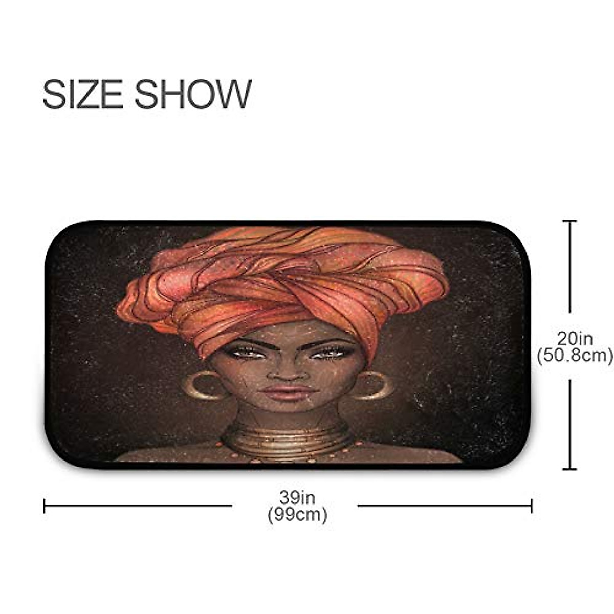 ALAZA African American Pretty Girl Aztec Tribal Shag Collection Non-Slip Area Rug Carpet Doormat for Kitchen Entryway Living Room Bedroom Sofa 1'7 x 3'3