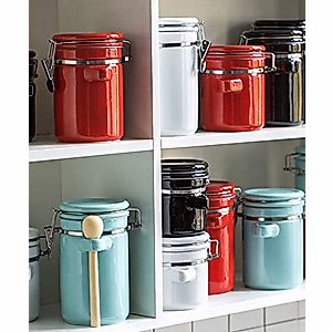 Porcelain Coffee Sealed Canister with Valve Blocks Tea Cans Powder Candy Beans Jars Food Container Spice Storage Bottle with Lid Spoon (Red, 35oz)