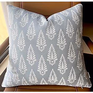 VAGMINE Block Printed Decorative Square Accent Throw Pillow Cover - Sofa, Chair, Couch, Living Room, Bedroom, Farmhouse Home Decor - Block Booti-Robins Egg, 24x24 Inches
