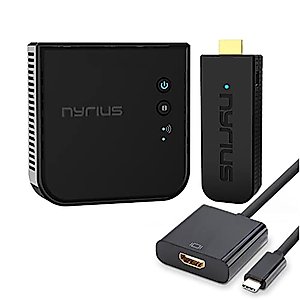 Nyrius Aries Pro+ Wireless HDMI Video Transmitter & Receiver to Stream 1080p Video up to 165' from Laptop PC Cable Box Game Console DSLR Camera to a TV Projector or Screen with USB C to HDMI Adapter