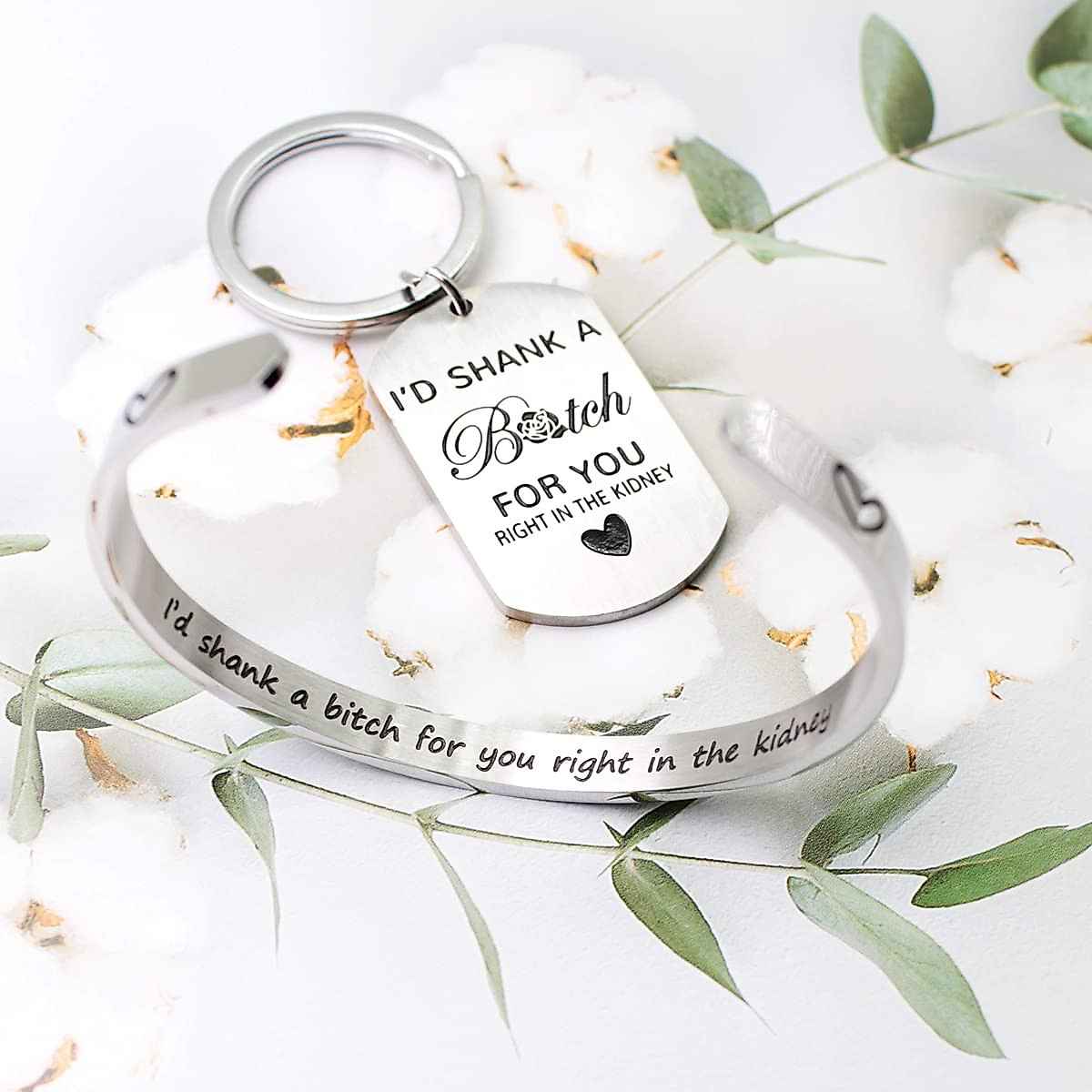 LightOnIt Inspirational Cuff Bracelets for Women Personalized Gift for Her Engraved Mantra Motivational Cuff Bangle & Keychain Teen Girls Birthday Jewelry