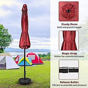 Simple Deluxe 9' Patio Umbrella Outdoor Table Market Yard Umbrella with Push Button Tilt/Crank, 8 Sturdy Ribs for Garden, Deck, Backyard, Pool, Red