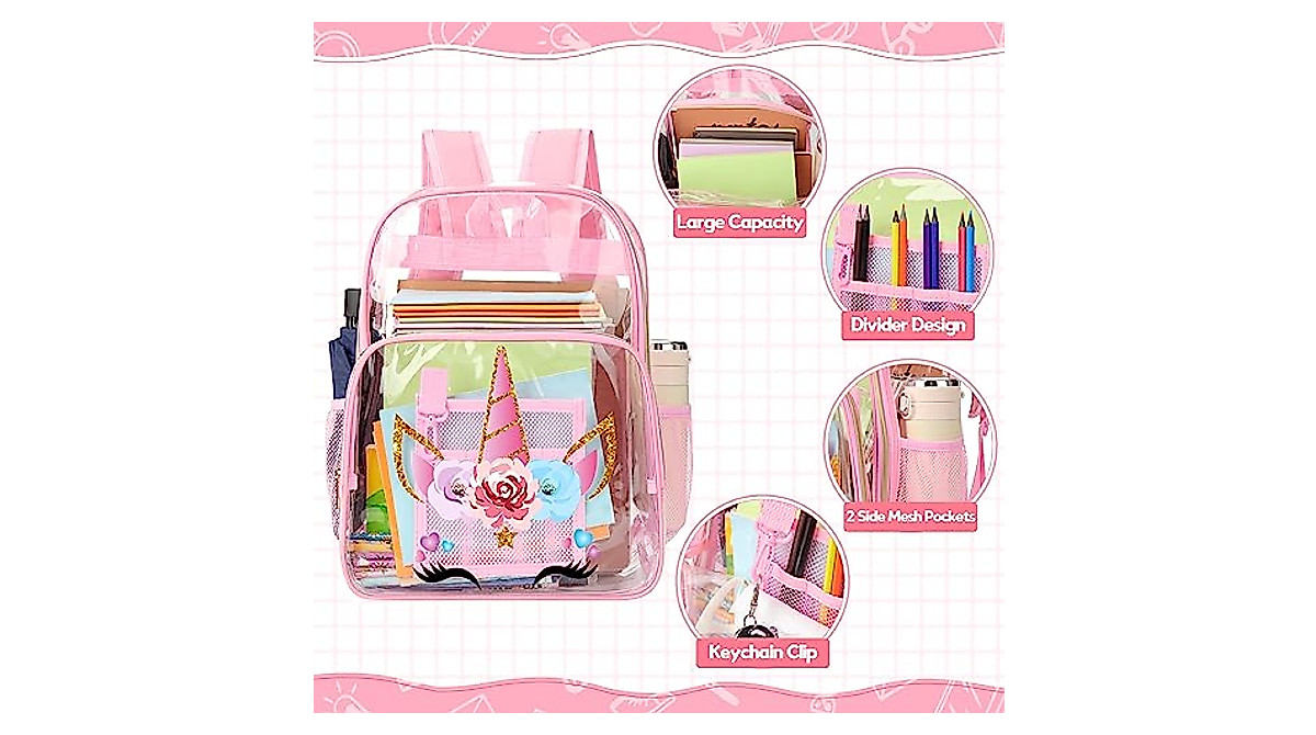 Stylish Pink Clear Backpack Set for School & Events