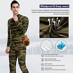 MeetHoo Men's Compression Base Layers Long Johns Winter Gear with Fleece Lined for Skiing, Camo, XX-Large