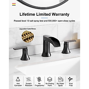 HOIGY Waterfall Faucet Brass Bathroom Sink Faucet 3 Hole, Oil Rubbed Bronze Faucet for Bathroom Sink 2 Handle, Widespread 8 Inch Vanity Faucet Farmhouse Bathroom Faucets with Pop Up Drain Water Hose