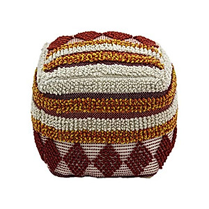 Christopher Knight Home Annabelle Outdoor Cube Pouf, Boho, Orange, Red, White Yarn, Multi