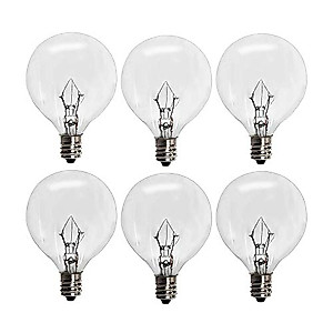 6 Pack Wax Warmer Bulbs,G50 25 Watt Bulbs for Full Size Scentsy Warmers,G16.5 Globe E12 Incandescent Candelabra Base Clear Light Bulbs for Wax Warmer,1.97 Inches,Long Last Lifespan