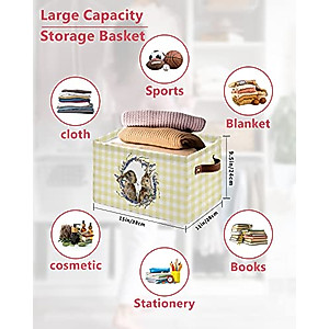 Large Storage Baskets Bins Easter Bunny Wreath Collapsible Storage Box Laundry Organizer for Closet Shelf Nursery Kids Bedroom Spring Happy Easter Yellow Buffalo Plaid