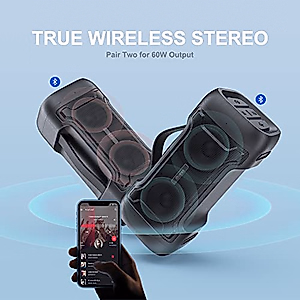 Oraolo Bluetooth Speaker with Deep Bass Basser Portable Speakers Wireless Stereo Sound, IPX6 Waterproof, TF/SD Card, AUX-in, USB Input, Built-in Mic, 24H Playtime for Home Party Outdoor Beach Pool