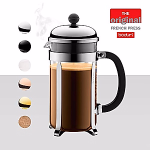 Bodum 34oz Chambord French Press Coffee Maker, High-Heat Borosilicate Glass, Stainless Steel, Black – Made in Portugal