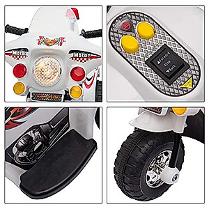 Aosom 6V Kids Motorcycle Dirt Bike Electric Battery-Powered Ride-On Toy Off-Road Street Bike with Music & Horn Buttons, Stable 3-Wheel Design, & Rear Storage Space, White