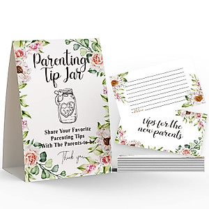 Toctose Advice for New Parents, Parenting Advice Card, Baby Shower Party, Tips for the Parents To Be，Includes a 5x7 Standing Sign and 25 4x6 Advice Cards(JYC033)