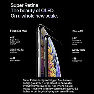 Apple iPhone Xs Max A12 Bionic Mobile Phone 6.5inch 4GB RAM 64GB/256GB ROM Hexa Core 12MP NFC 4G LTE Original iOS Cellphone 64GB with Face ID/White