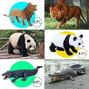 Mini Tudou 12 Pcs Safari Animals Figures Toys w/ 57x38.6’’ Large Activity Play Mat, Realistic Jumbo Jungle Wild Zoo Animals Figurines Playset w/Elephant, Giraffe, Lion for Kids Boys