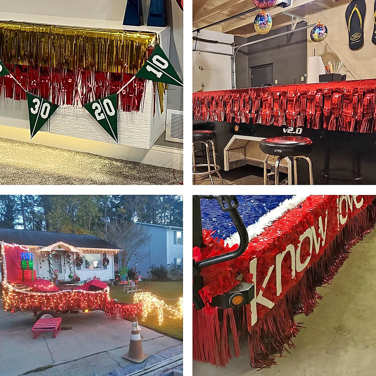 Blukey 10 Feet by 15 Inch Red Foil Fringe Garland - Pack of 4 | Shiny Metallic Tinsel Banner | Ideal for Parade Floats, Bridal Shower, Bachelorette, Wedding, Birthday, Christmas | Wall Hanging Drapes