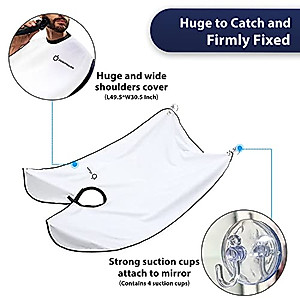 Beard Bib Apron, Beard Hair Clippings Catcher for Shaving and Trimming, Men's Shaving Beard Catcher, Non-Stick Beard Shave Cape, with 4 Strong Suction Cups, Grooming Gifts for Men - White