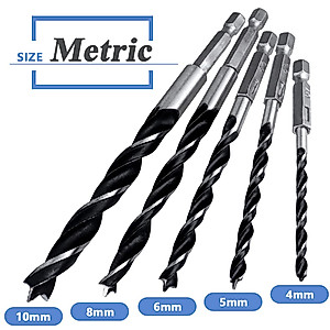 Mesee 10 Pieces HSS Brad Point Twist Drill Bits, 1/4 Inch Hex Shank Quick Change Twist Drill Bits Set for Woodworking Dowel Drilling - 4mm/ 5mm/ 6mm/ 8mm/ 10mm