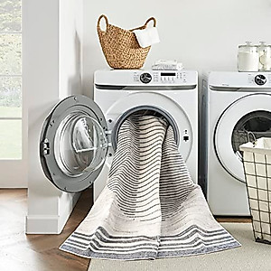 Nourison Astra Machine Washable Geometric Ivory Blue 2'2" x 12' Area -Rug, Easy -Cleaning, Non Shedding, Bed Room, Living Room, Dining Room, Kitchen (2x12)