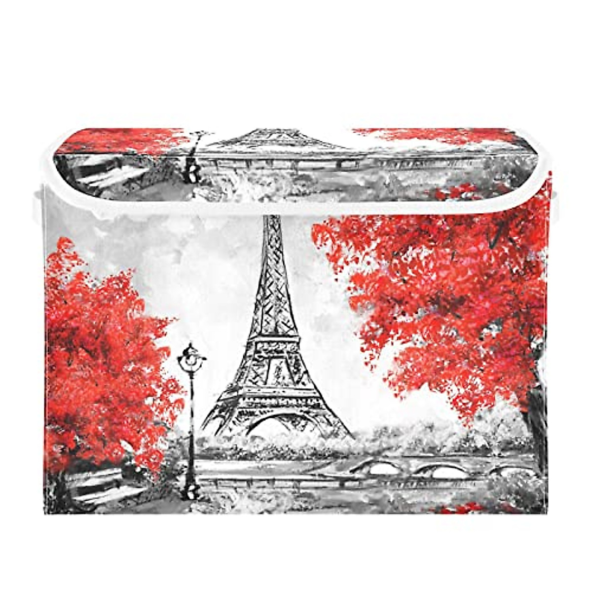 Krafig Abstract Art Paris Eiffel Tower Foldable Storage Box Large Cube Organizer Bins Containers Baskets with Lids Handles for Closet Organization, Shelves, Clothes, Toys