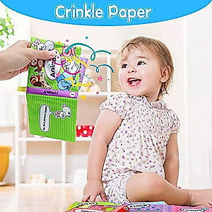 OKOOKO Baby Books 12PCS Soft Cloth Books Bath Books Crinkle Paper Washable Non-Toxic Educational Preschool Learning Toy for Babies Infants Toddlers Kids (Colors)
