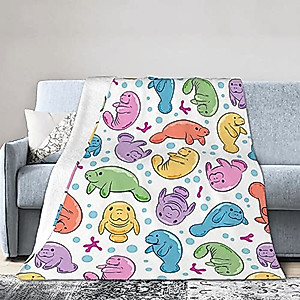 Cute Manatee Colorful Pattern Blanket Throw Blanket Soft Warm Lightweight Cozy Plush Blanket for Bedroom Living Rooms Sofa Couch Bed Gifts 50"X40"