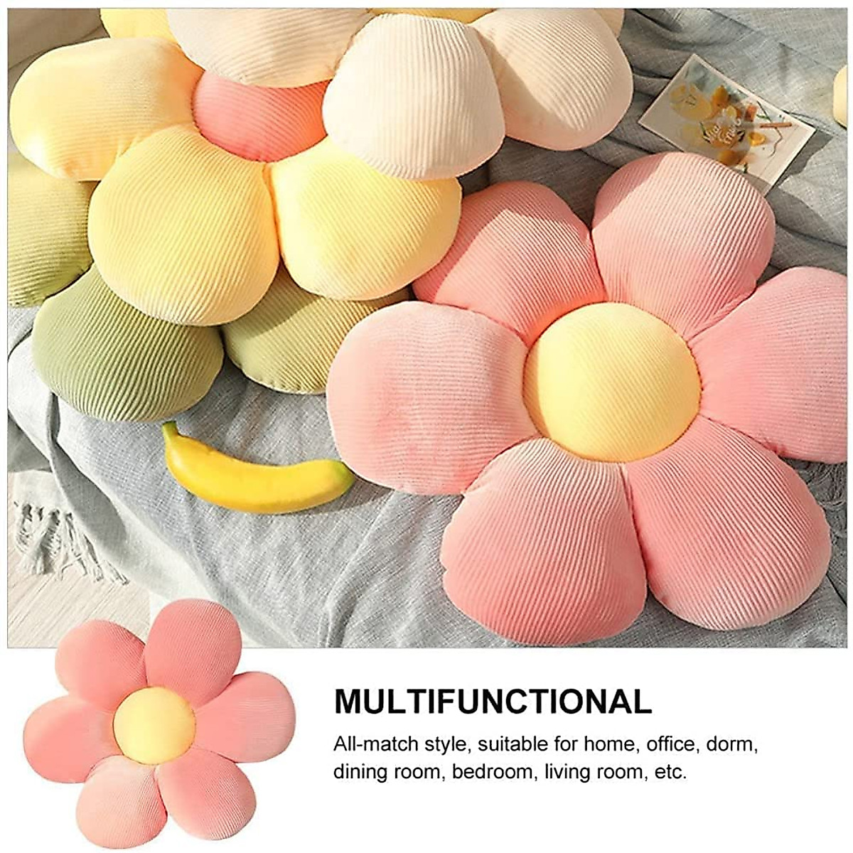 LEHU Flower Pillow, Flower Shaped Seating Cushion -Cute Daisy Pillow for Girls Tweens Room Decor Flowe Floor Pillow for Reading and Lounging Comfy (Pink petals-23'')