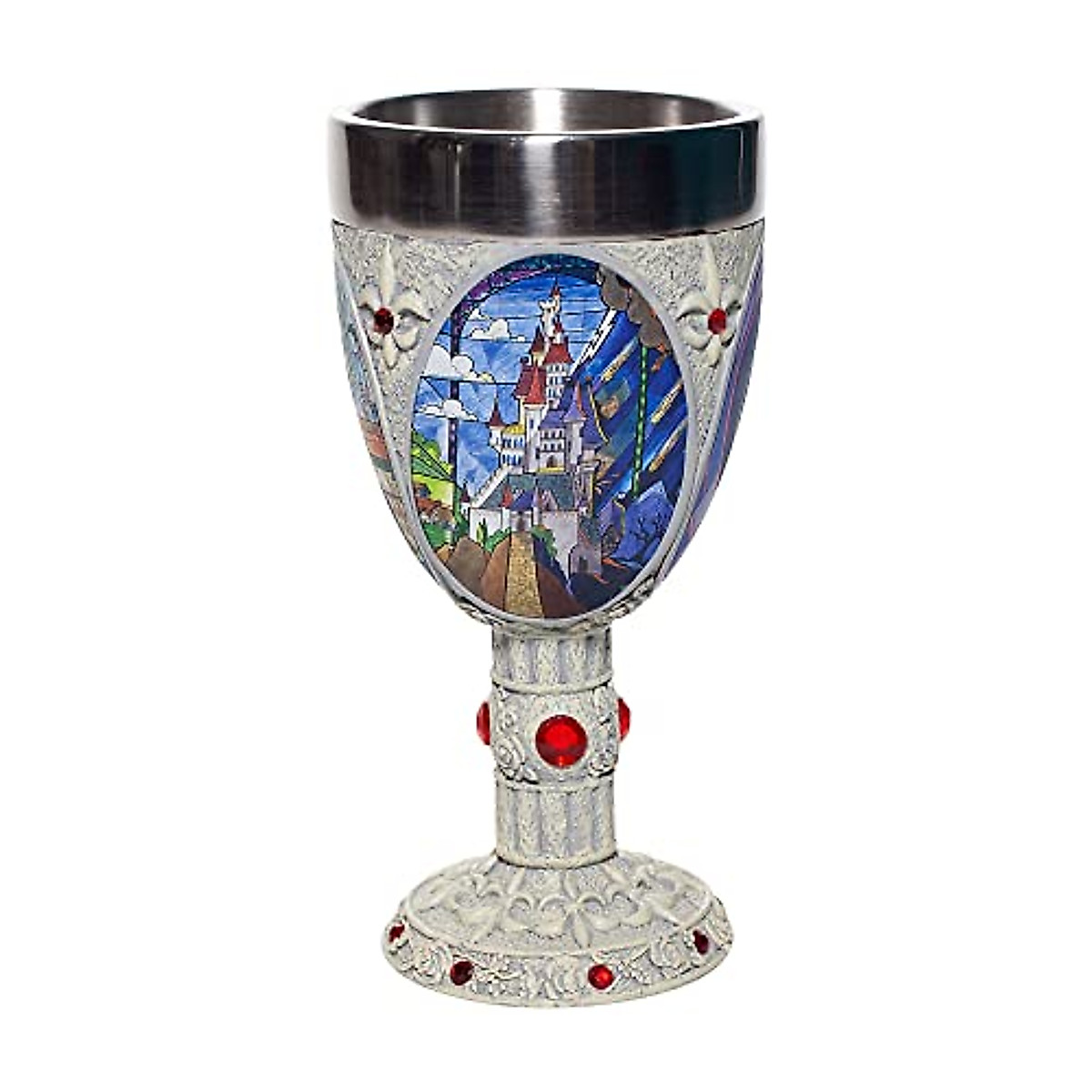 Enesco Disney Showcase Beauty and The Beast Stained Glass Scenes Decorative Chalice Goblet Cup, 1 Count (Pack of 1), Multicolor