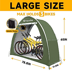 Supole Outdoor 2 to 3 Bike Storage Tent, 78.8 x 31.5 x 65 in Bicycle Shed, Extra Thick 210D Silver-Plated Oxford PU4000 Waterproof, Double Side Opening Portable Bikes Cover for Home Garden, Green