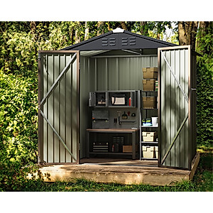 Greesum Outdoor Storage Shed 6 x 4 ft. Utility Tool Shed Metal Storage Garden Shed with Door & Lock for Patio Storage, Brown